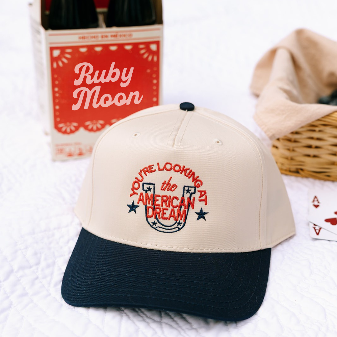 You're Looking At The American Dream Navy/Natural Embroidered Hat – Ruby Moon